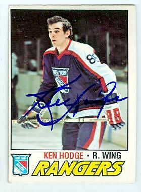 Ken Hodge autographed hockey card (New York Rangers) 1977 O Pee Chee ...