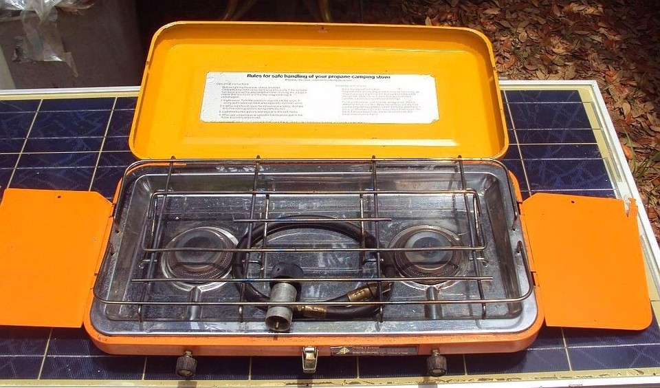 Vintage Sears Roebuck Propane Camping Stove Orange Yellow model USA ...