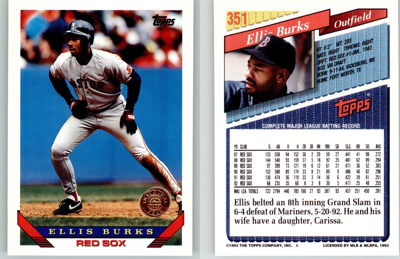 Ellis Burks 1993 Topps Inaugural Rockies Stamped #351 Red Sox | eBay