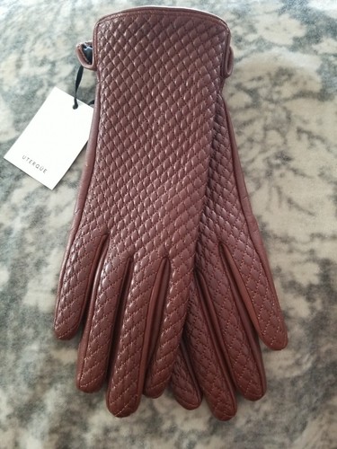 Uterque Sheepskin Leather Silk Lined Quilted Gloves Size Small Brown ...