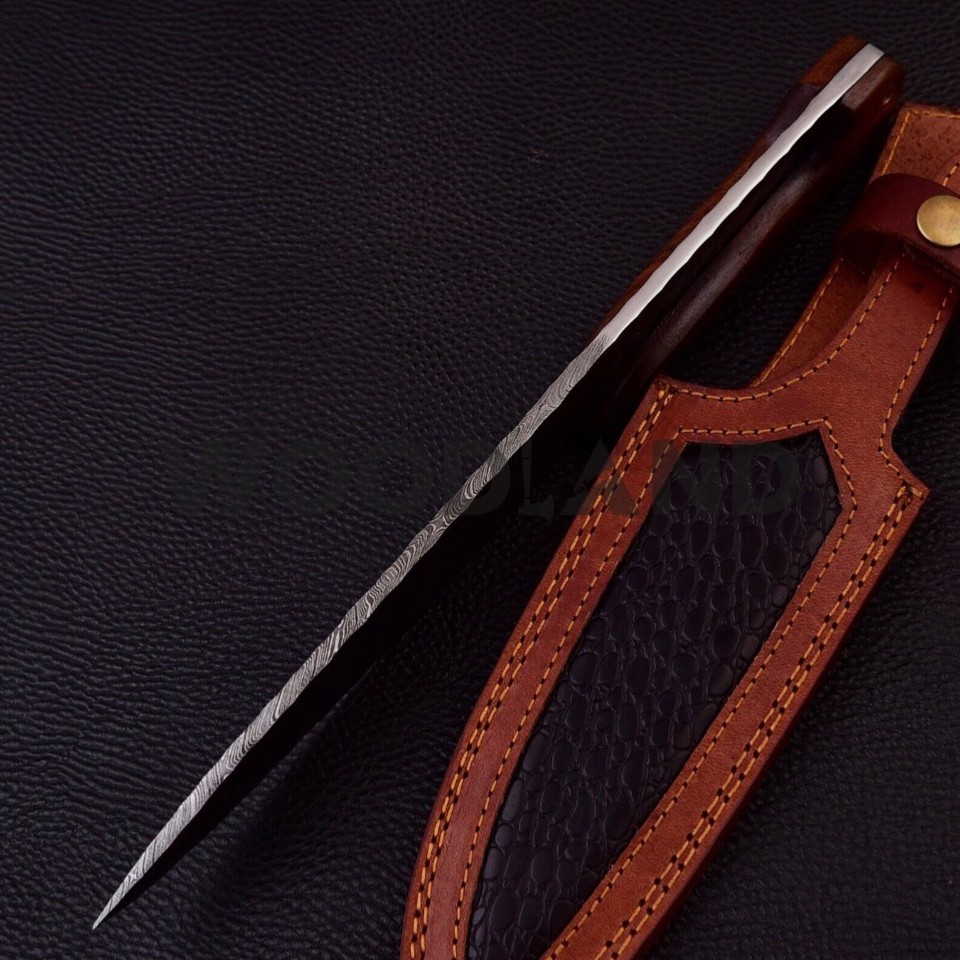 12" Ridged Unique Damascus Steel Hunting Full-Tang Drop Point Bowie ...