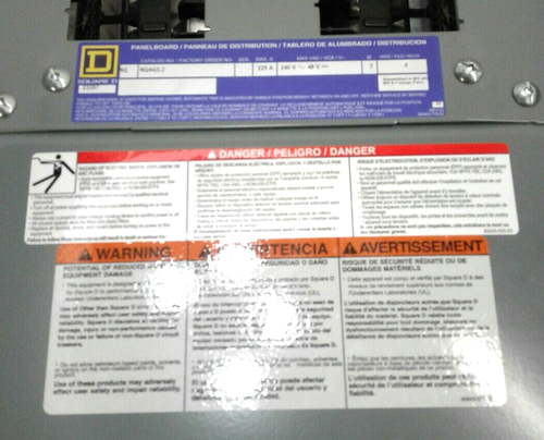 Square D NQ442L2 Panelboard Interior 225A Main Lugs 42 Circuit Poles ...