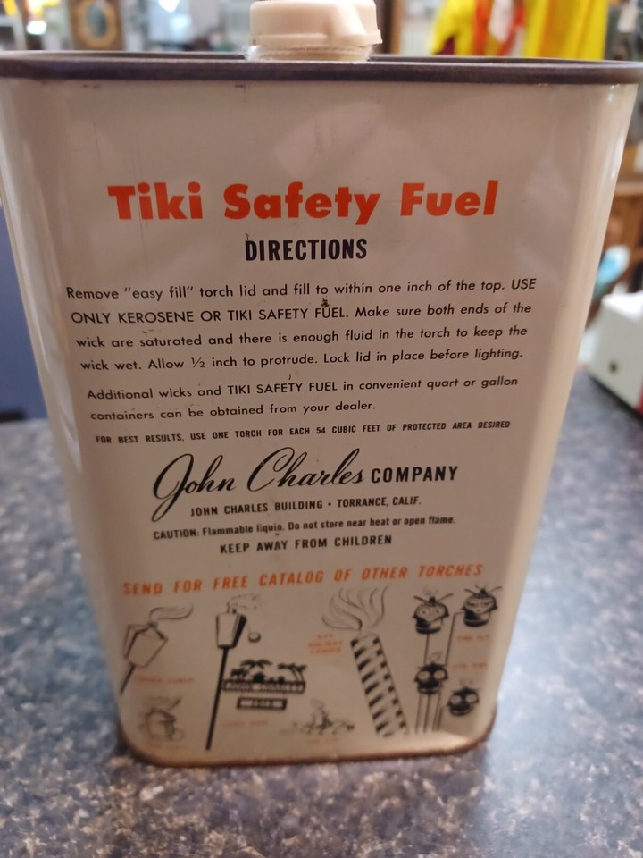 VTG Tiki Torch Fuel Tin Can One Quart Bug Chasing Safe Burning | eBay