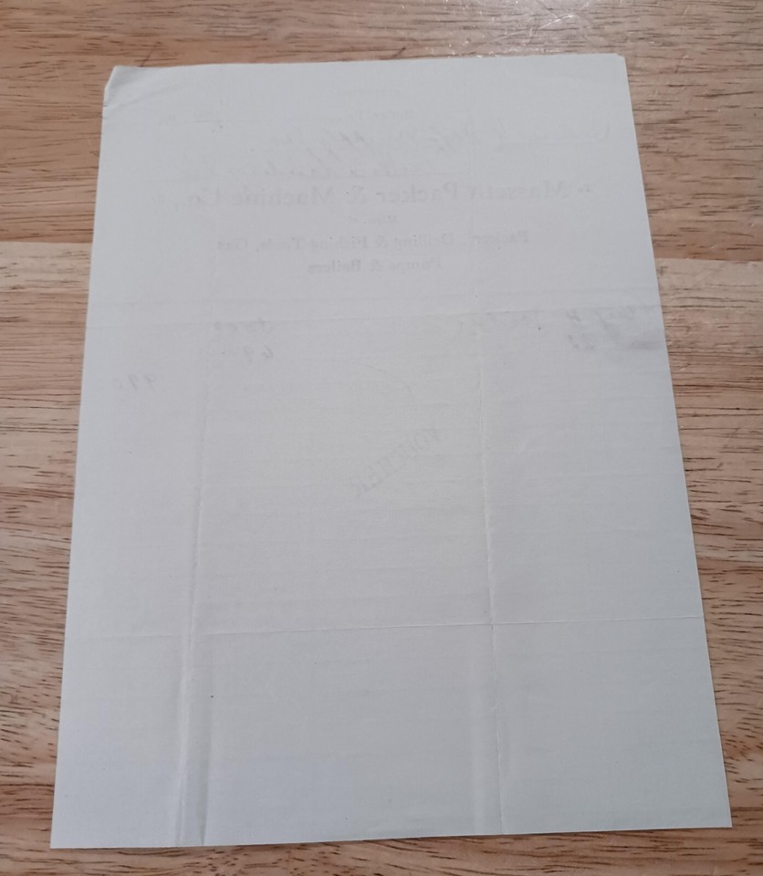 Masseth Packer & Machine Co. SCHENCK MFG. & SUPPLY CO. 1919 Statement ...