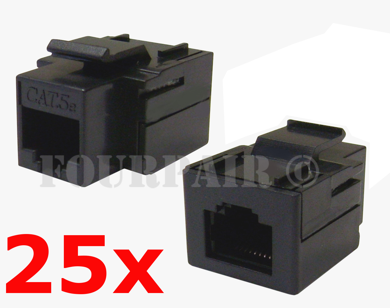 25 Pack - CAT5e Inline Coupler Keystone RJ45 Female Snap-In Jack Insert ...