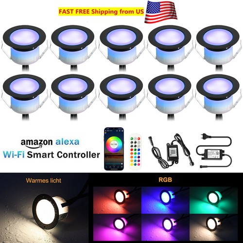 10 PACK Φ1.77in WIFI Recessed LED Deck Stair Step Plinth Light WW / RGB ...