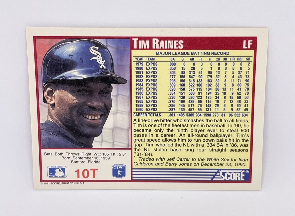 1991 Score Rookie & Traded - #10T Tim Raines - Chicago White Sox | eBay