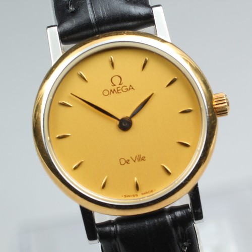 Vintage 【Near MINT】 OMEGA De Ville Cal.1470 Gold Dial 23mm Quartz Women ...