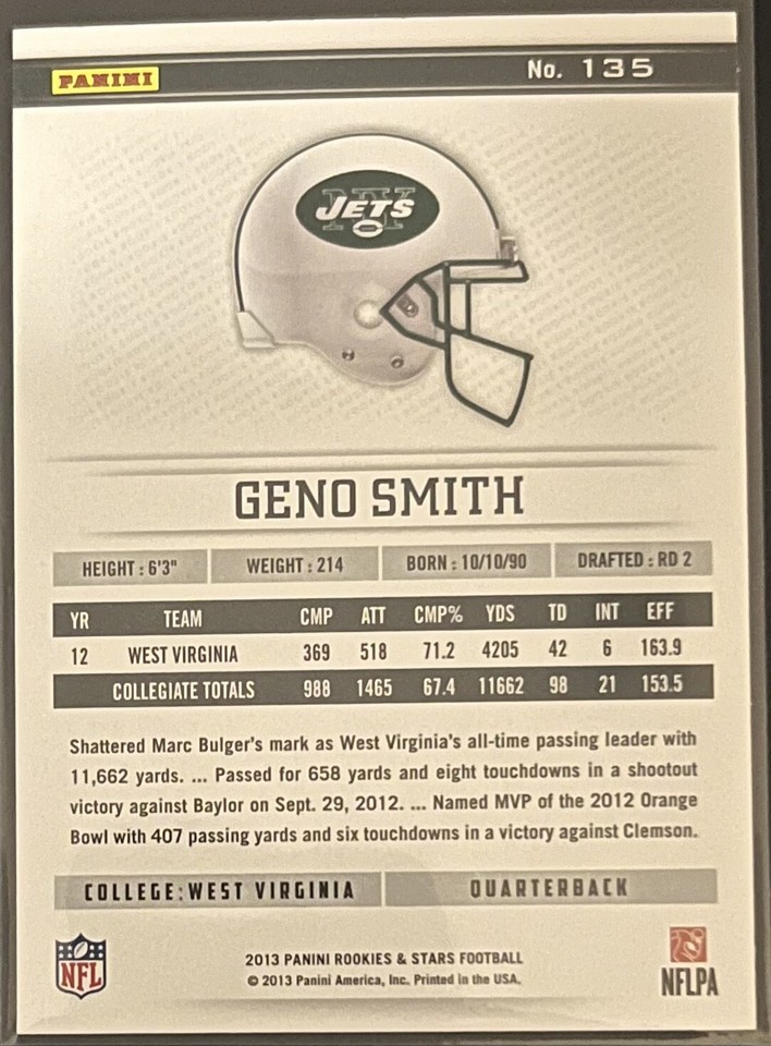 GENO SMITH 2013 PANINI ROOKIES AND STARS ROOKIE CARD RC CARD #135 | eBay
