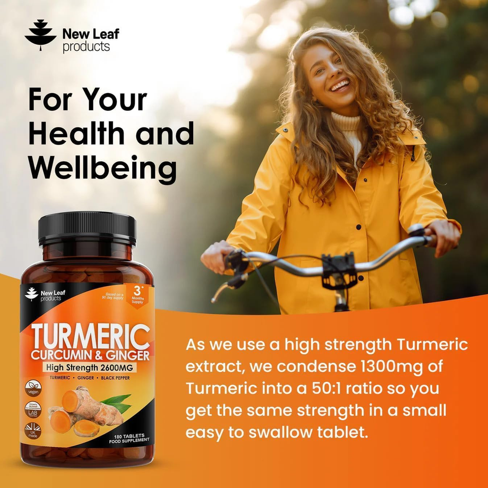 Turmeric Tablets with Black Pepper & Ginger - Curcumin - 180 Turmeric ...