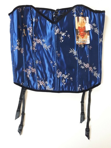 Shirley of Hollywood Plus Size 38 Blue Satin Brocade Bustier & Thong ...