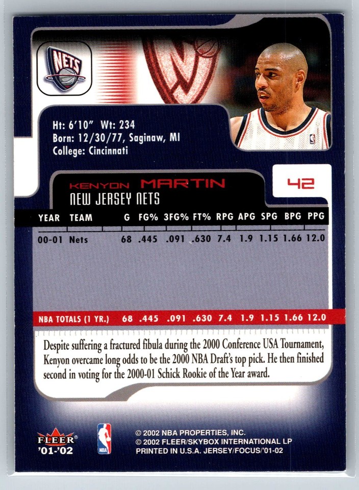 2001-02 Fleer Focus Kenyon Martin New Jersey Nets #42 | eBay