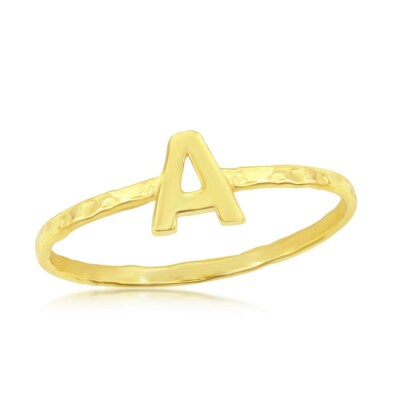 Sterling Silver 'A' Initial Hammered Band Ring - Gold Plated | eBay