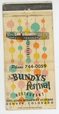 Bundy's Festival Restaurant Denver Colorado Antq Matchbook Cover D-6 | eBay