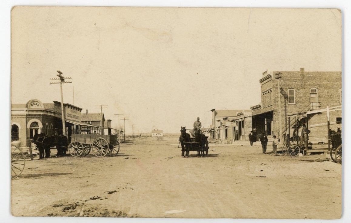 Antique Amherst Nebraska NE Town Scene: Horse Drawn Wagons RPPC - 1908 ...