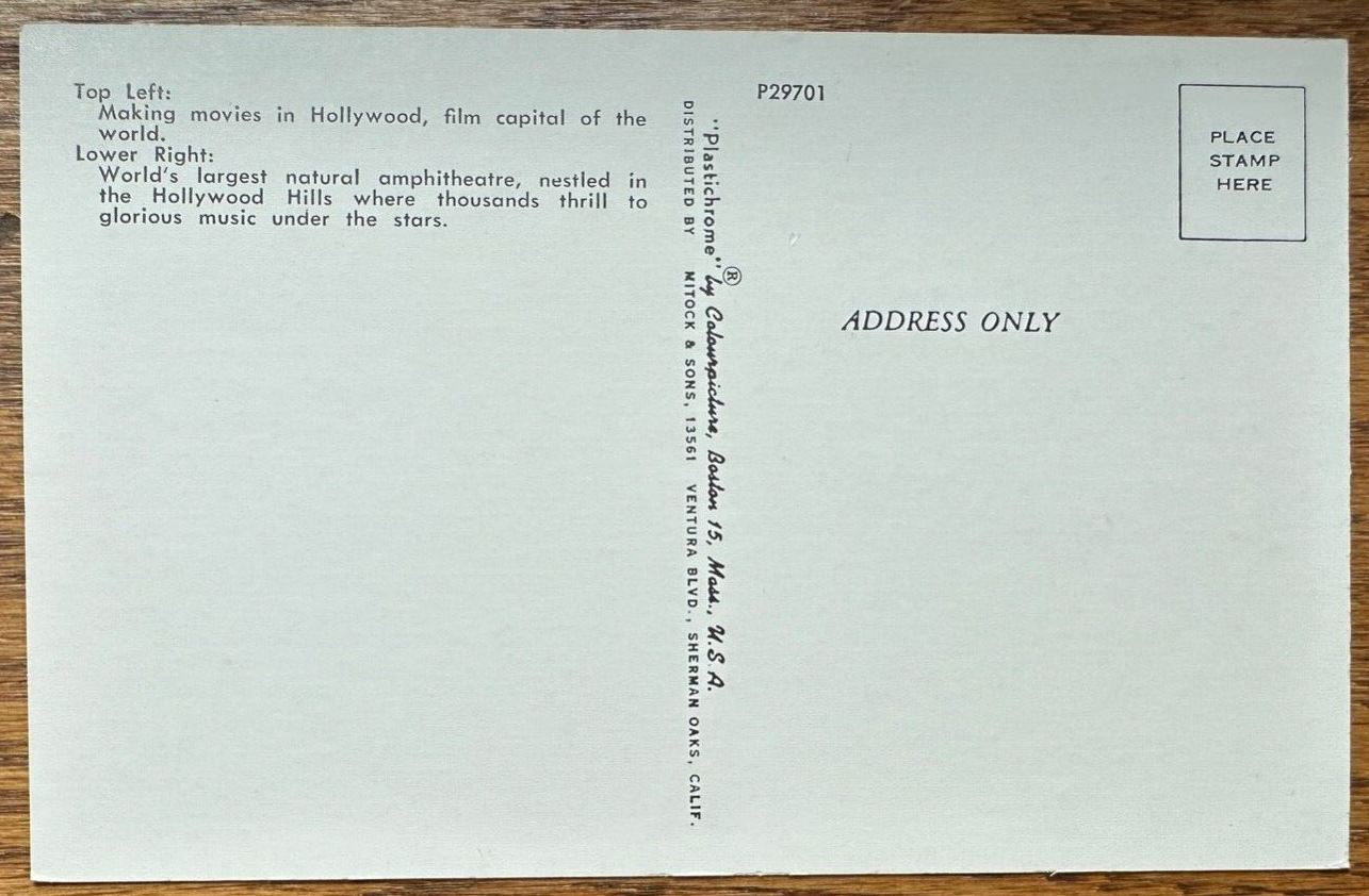 Greetings from Hollywood, California vintage postcard- Film Capital of ...