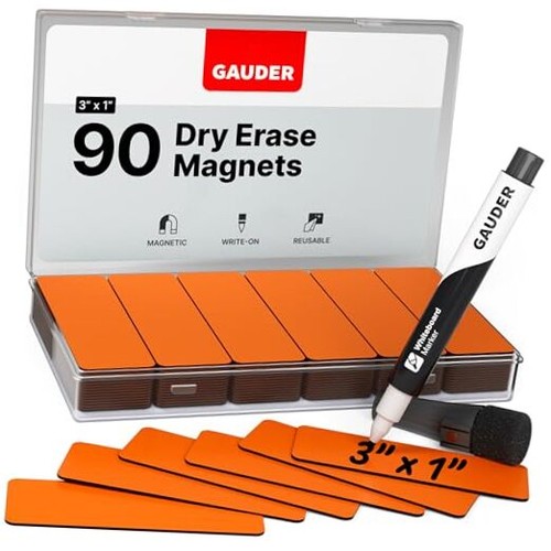 Magnetic Labels Writable - Reusable Magnet Tags for Whiteboard, Orange ...