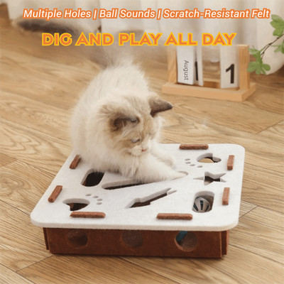 Felt Cat Puzzle Box with Ball Pet Interactive Toy Cat Scratching Posts ...
