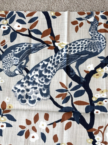 Fabric Remnant Home Decor Cotton Peacock Bird Print 50x25 Blue Black ...