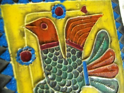 Dated Tile ornate Bird Middle Eastern Boho Decor signed Turkish? 1958 ...