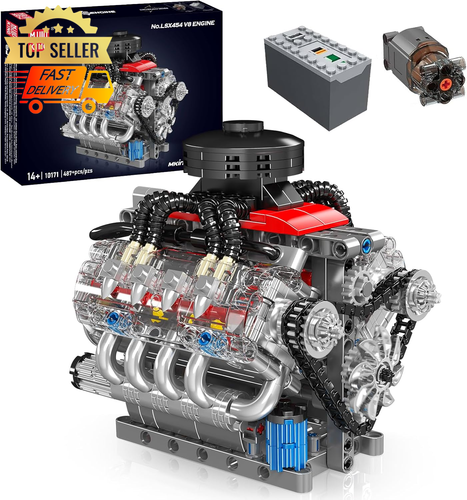 Technik V8 Engine Model Kit 487 PCS Working Mini DIY STEM Building ...