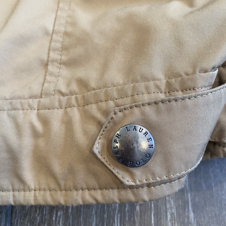 Mens XL POLO RALPH LAUREN Tan Jacket Fleece Lined Hidden Hood Pony ...