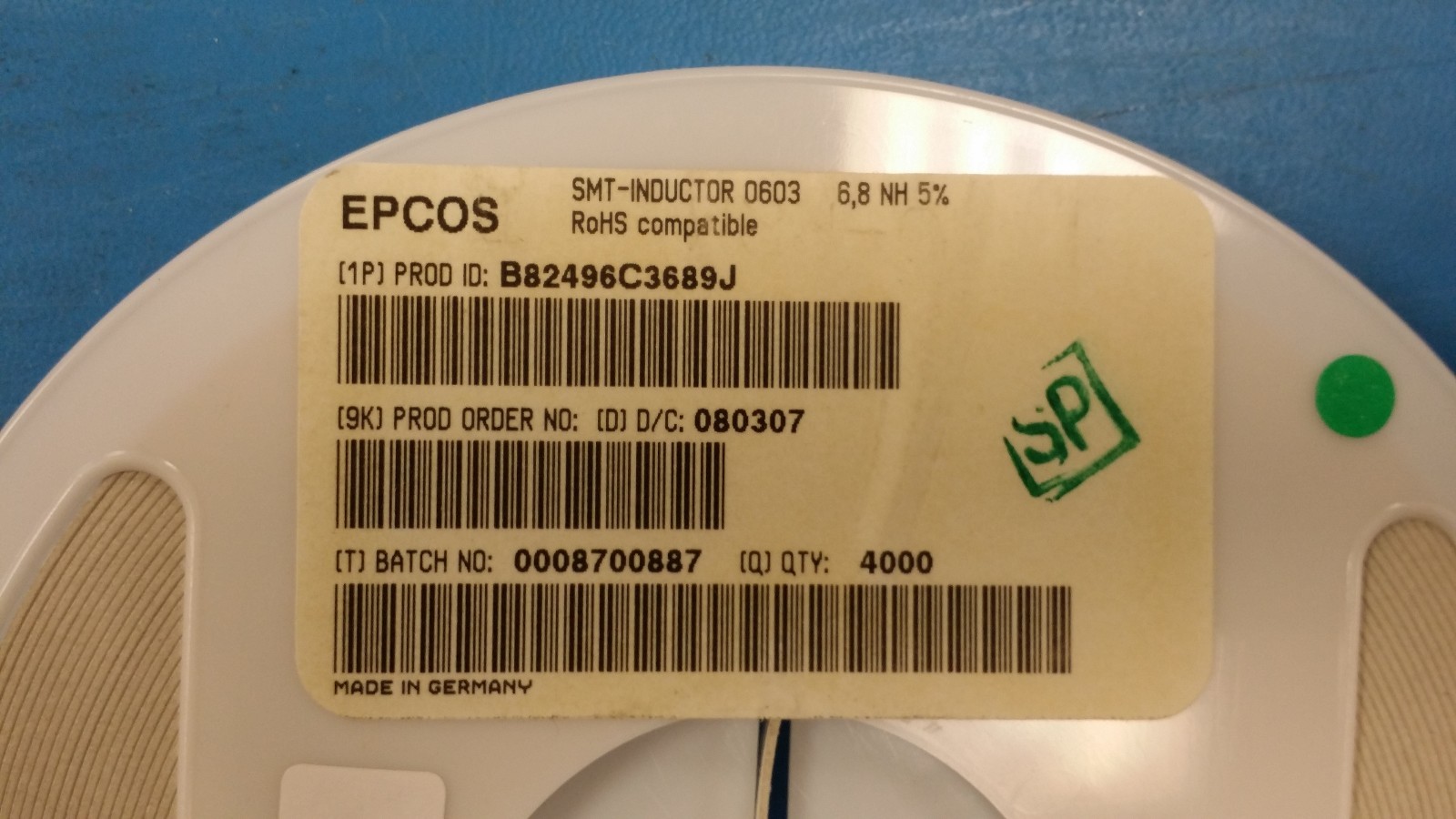 (25 PCS) B82496C3689J Fixed Inductors 6.8nH 700mA 5% 1.6x0.8mm SMD ROHS ...