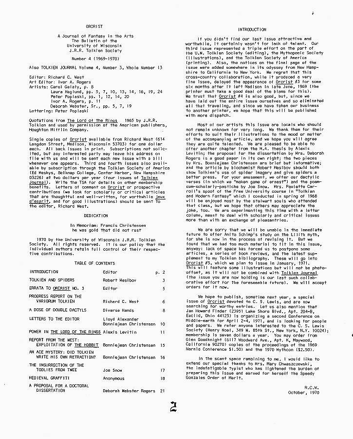 ORCRIST #4 / TOLKIEN JOURNAL #13 - 1970 fantasy fanzine - Peter ...