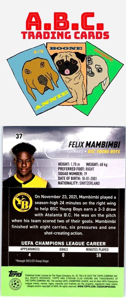 2021-22 Stadium Club Chrome UEFA Champions League #37 Felix Mambimbi | eBay