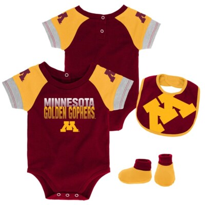 Minnesota Gophers Baby Toddler 3 Pc Set Bodysuit Bib Booties Sz 0-3 ...