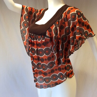Zara Collection Butterfly Sleeve Funky Orange Brown Dots Sheer Flowing ...