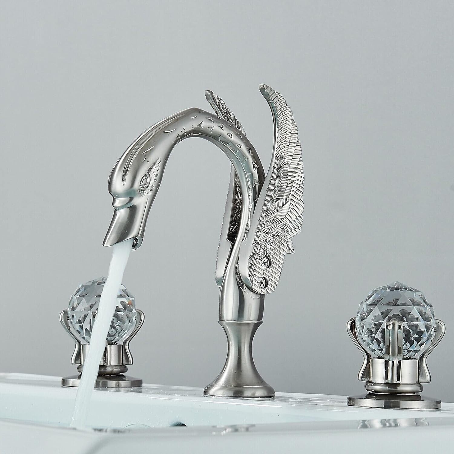 Waterfall Swan Bathroom Sink Faucet 3 Hole Dual Handles 8" Widespread ...