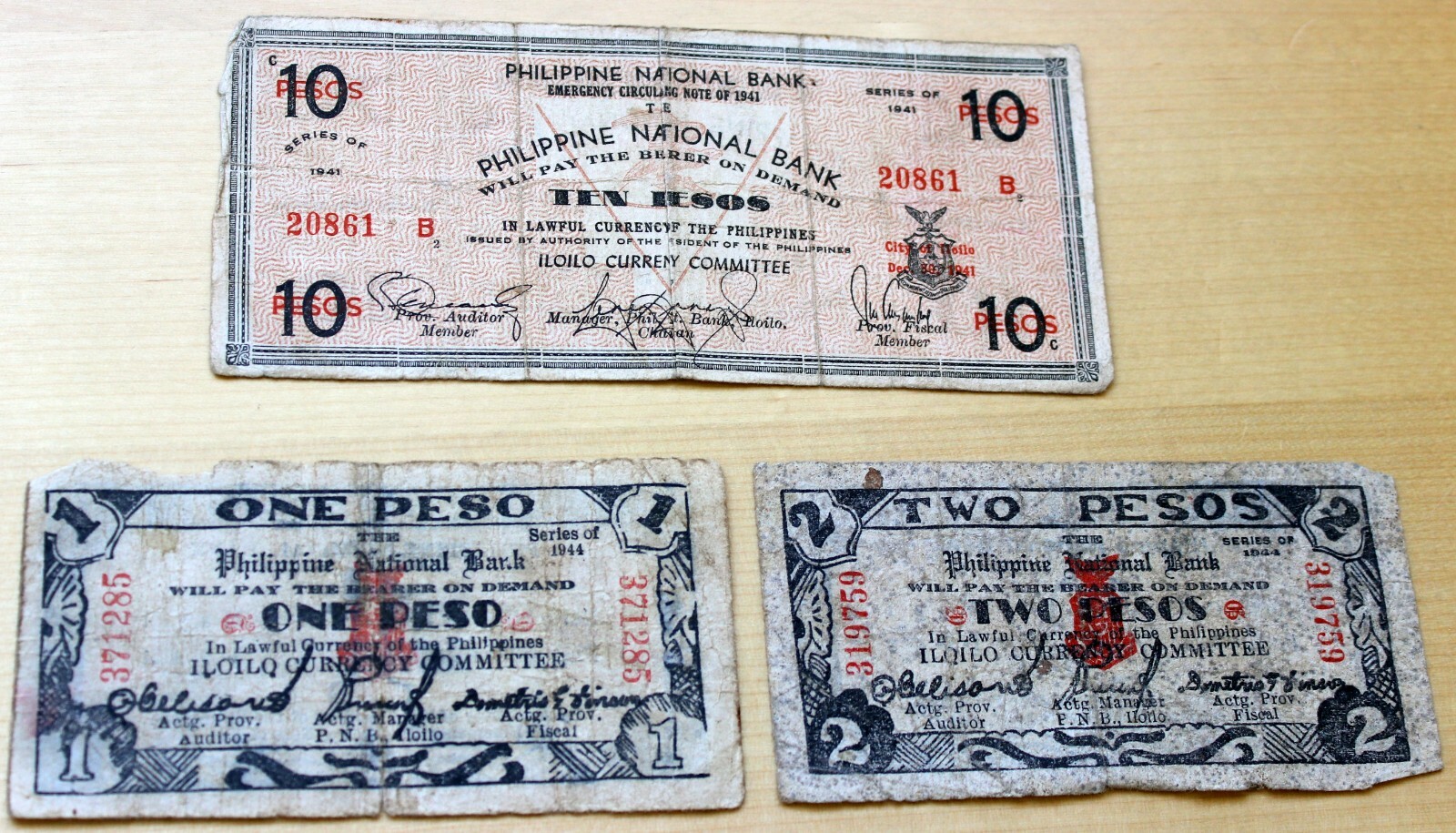 1941-1944 WWII Philippines Iloilo Emergency Guerrilla Notes 1, 2, 10 ...