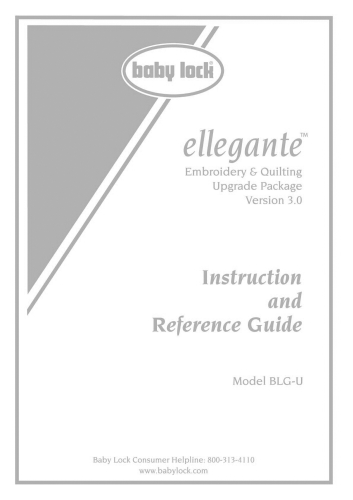 Baby Lock Ellegante BLG-U Embroidery Quilting Instruction Manual ...