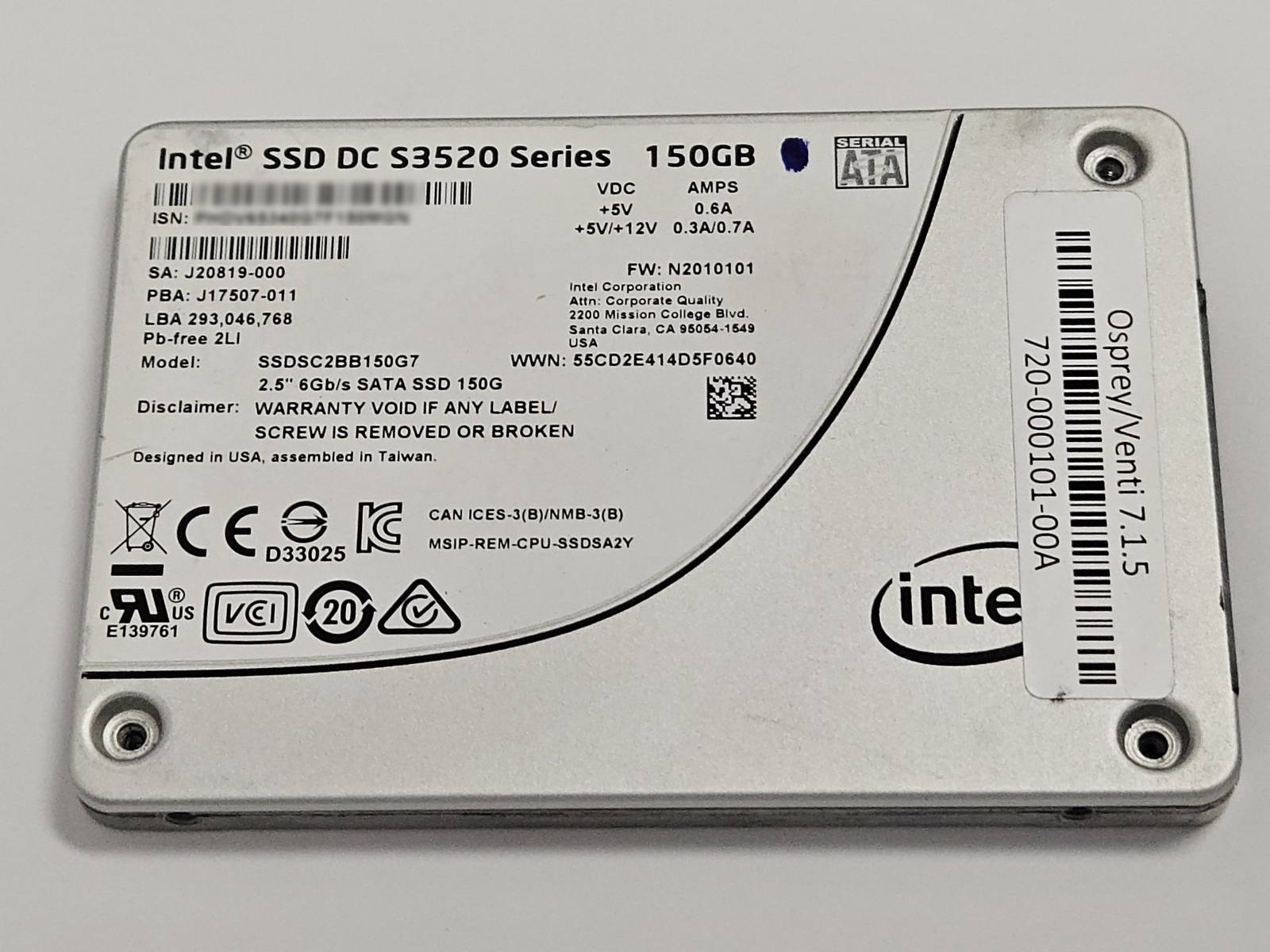 Intel 150GB SSD DC S3520 Series 2.5" SATA Solid State Drive ...