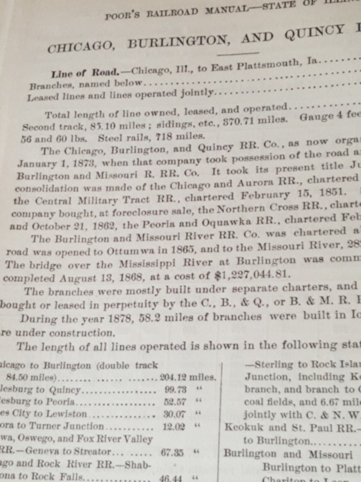 1879 train report CHICAGO BURLINGTON & QUINCY RAILROAD East Plattsmouth ...