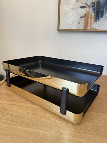 Eldon EMPHASIS 6000 Gold 2 Tier Paper File Tray Organizer Desk Vintage ...