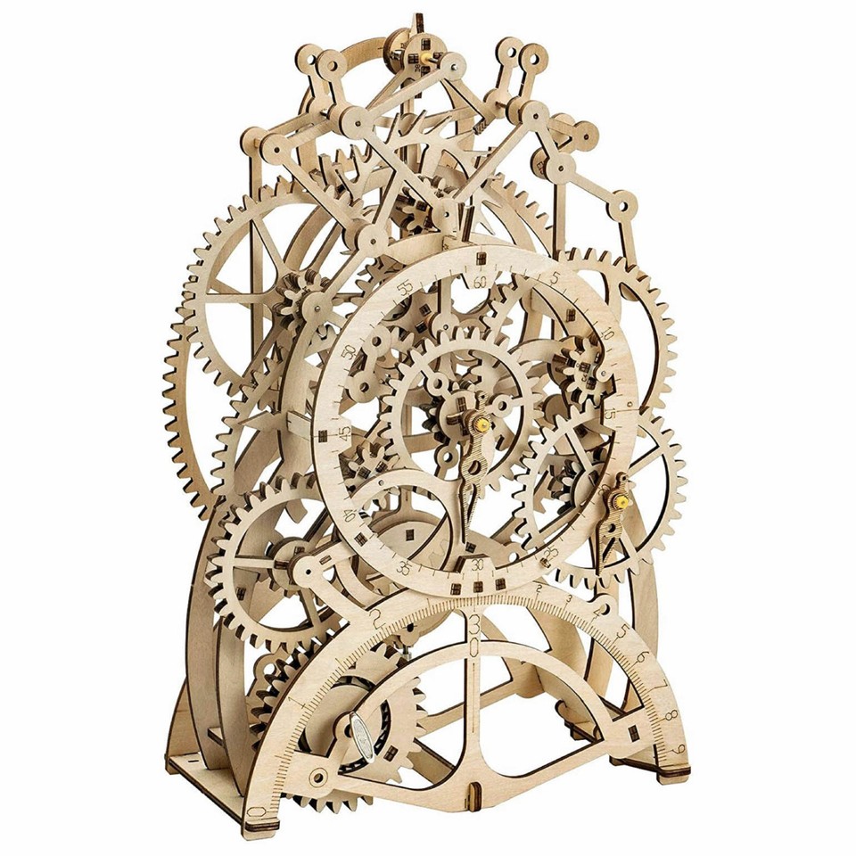 Mechanical Clock Kit Robotime Laser-Cut Wooden Gear Pendulum Model 3D ...