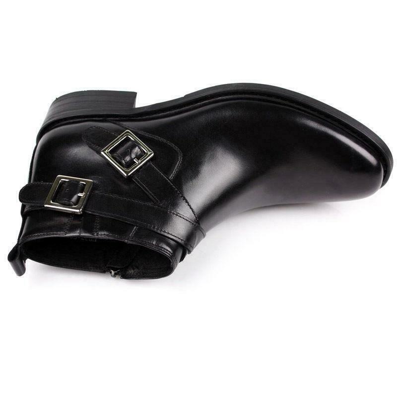 Men's Ankle Boots Buckle Strap Side Zip Genuine Leather Formal Shoes ...