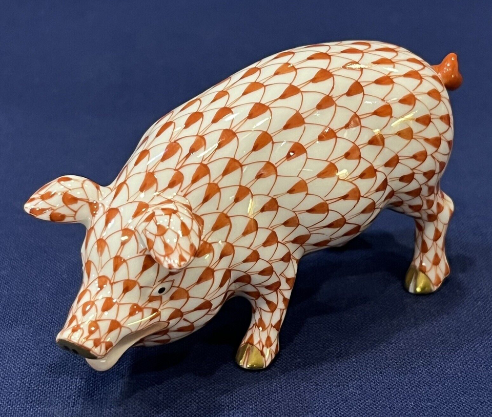 Herend Figurine -Pig - Rust / Orange Fishnet | eBay