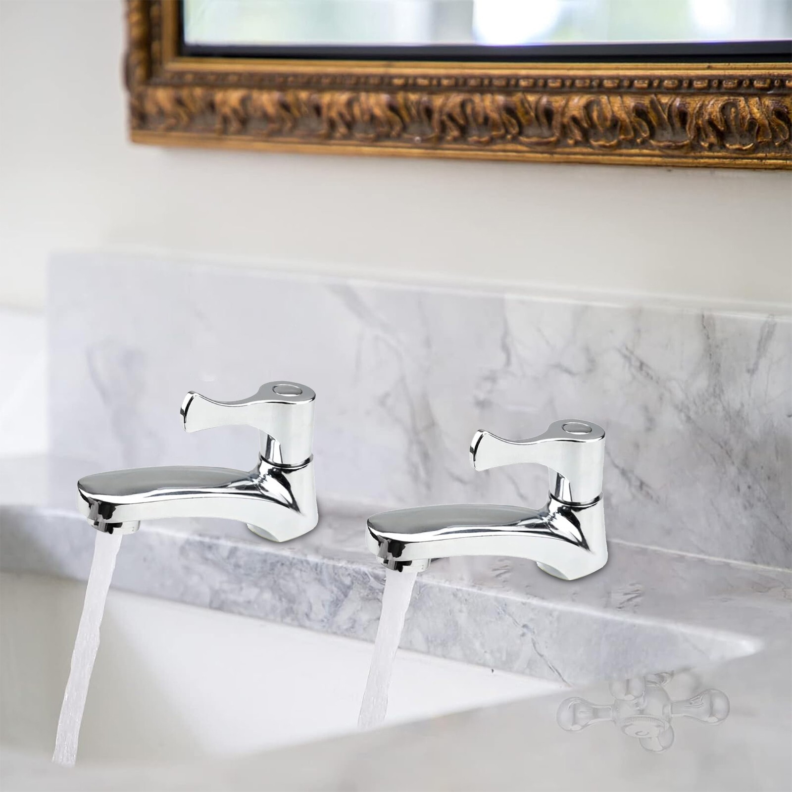 2X Twin Taps Set Hot and Cold Pair Tap Traditional Bath Bathroom Basin ...
