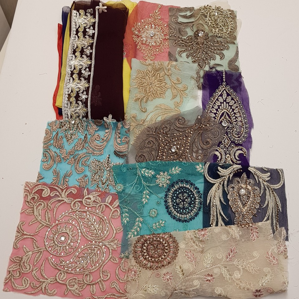 Sari scraps beaded embellished fabric offcuts art projects sequin ...