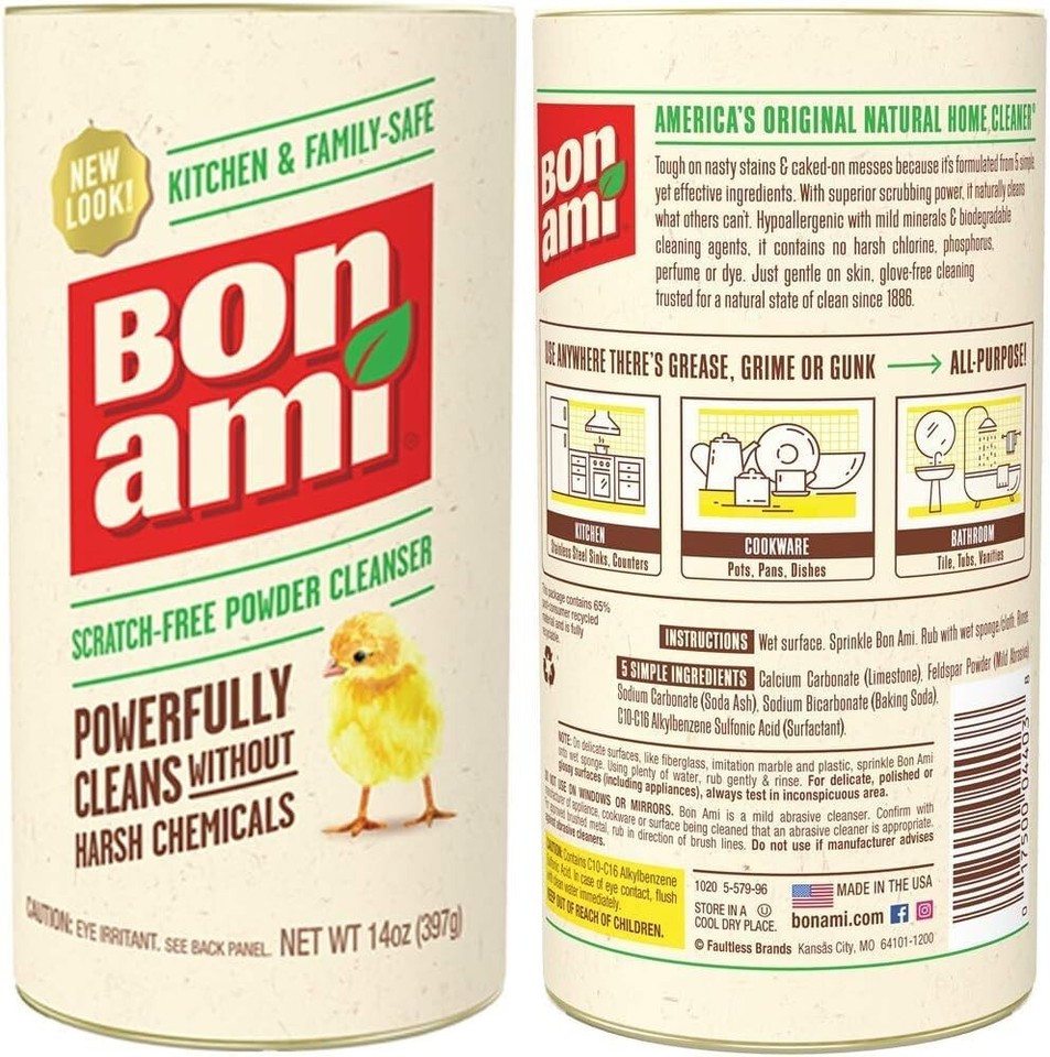Bon Ami POWDER CLEANSER 14 oz. No Scent Cleaner Kitchen Bath Surfaces ...