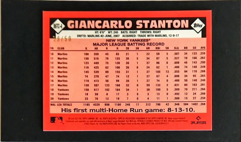 2021 Topps Chrome 86' Silver Pack Giancarlo Stanton GOLD REFRACTOR 29/ ...