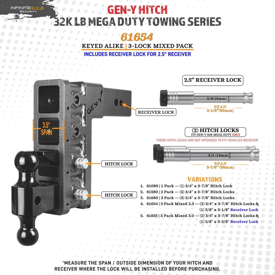 61654-D | Hitch Lock for Gen-Y Hitch Mega Duty - 32K LB Series - 3 Pack ...