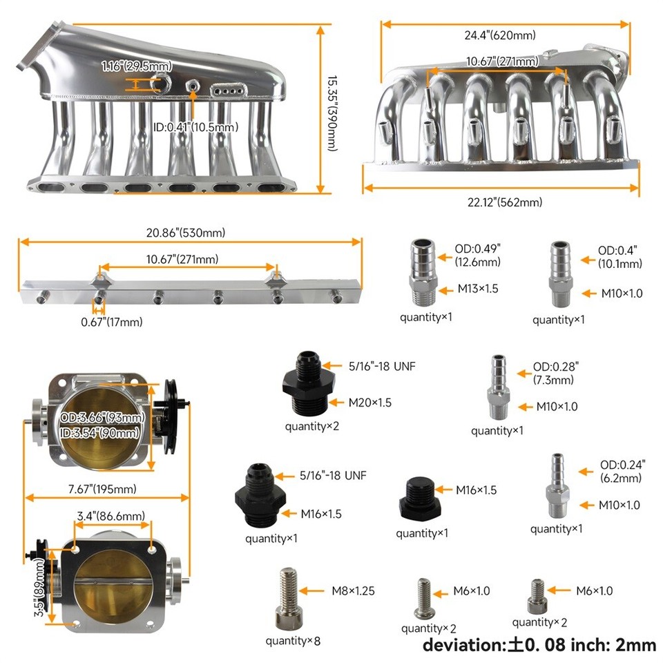Billet Intake Manifold w/ Fuel Rail kit+Throttle Body BMW E36 E46 325i ...