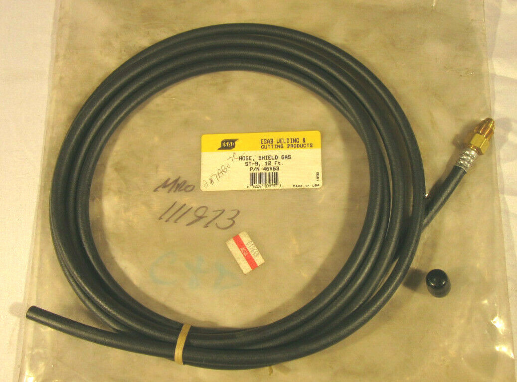 Esab 46V63 12ft Shield Gas Hose & Connector ST-16 ST-9 Mig Torch 5/8-18 ...