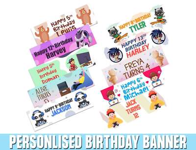 Personalised Generic Design Birthday Banners Kid Party Decoration ...