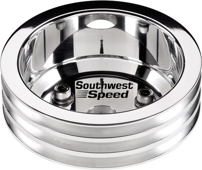 NEW SWS SBC POLISHED BILLET CRANKSHAFT PULLEY,LONG WATER PUMP,3 V-BELT ...