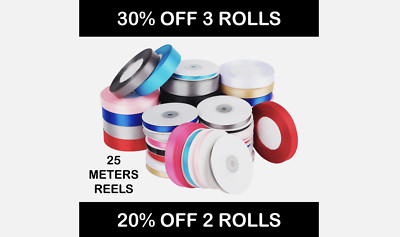 Satin Ribbon Reels Rolls Double Sided Face 25mm 15mm 10mm 6mm Widths 25 ...